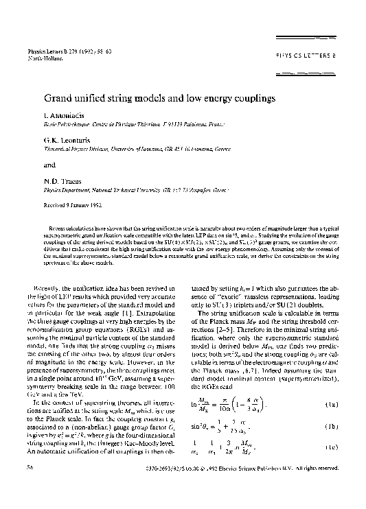 (PDF) Grand unified string models and low energy couplings