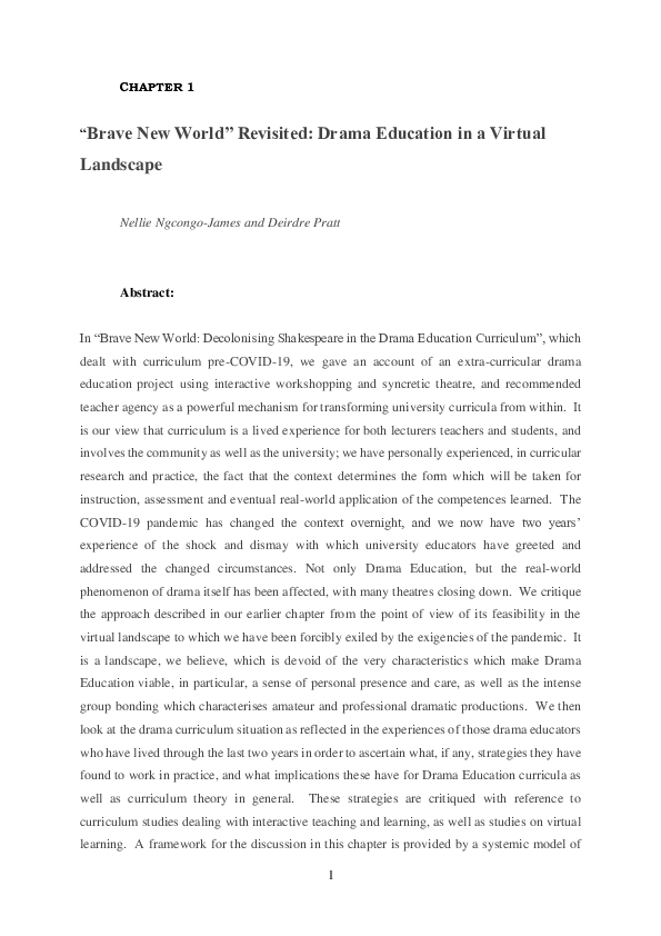 (PDF) "Brave New World" Revisited: Drama Education in a Virtual Landscape