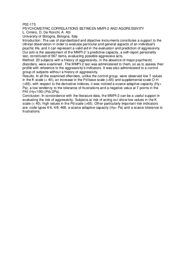 (PDF) MMPI-2 Predictive Validity for Aggressivity Assessment