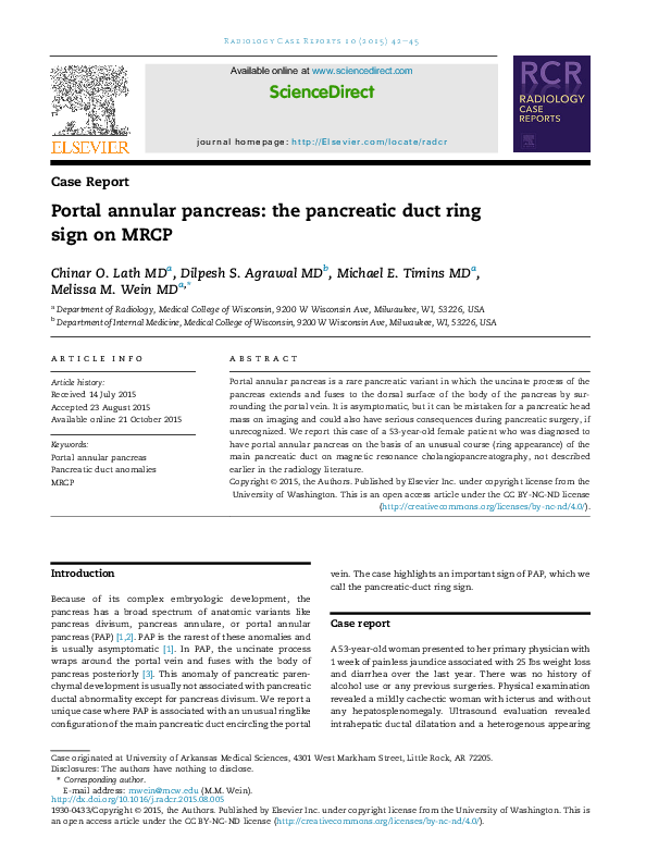 (PDF) Portal annular pancreas: the pancreatic duct ring sign on MRCP