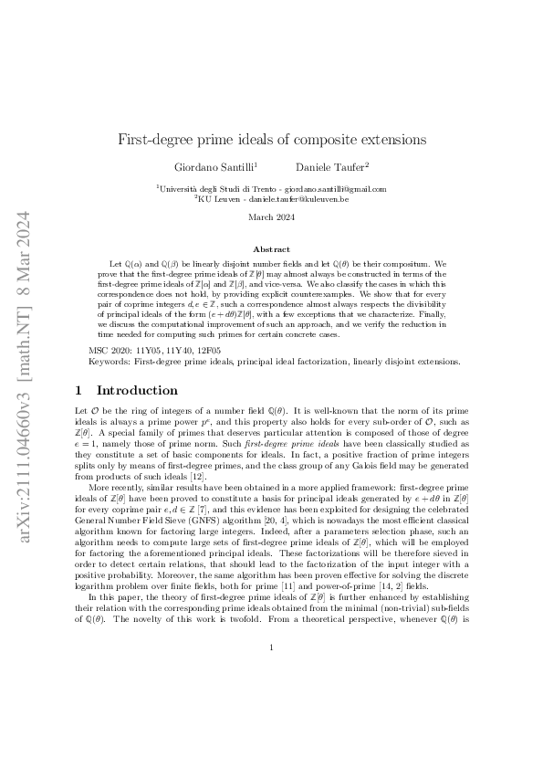 (PDF) First-degree prime ideals of composite extensions