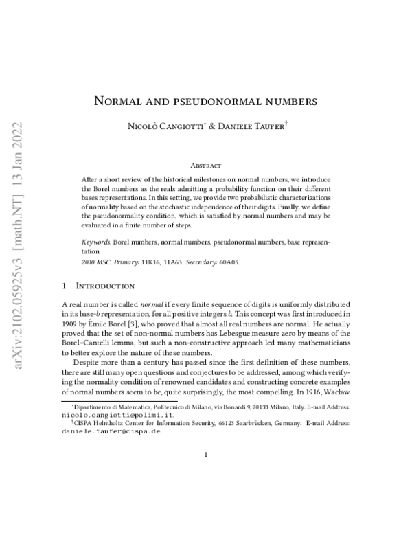 (PDF) Normal and pseudonormal numbers