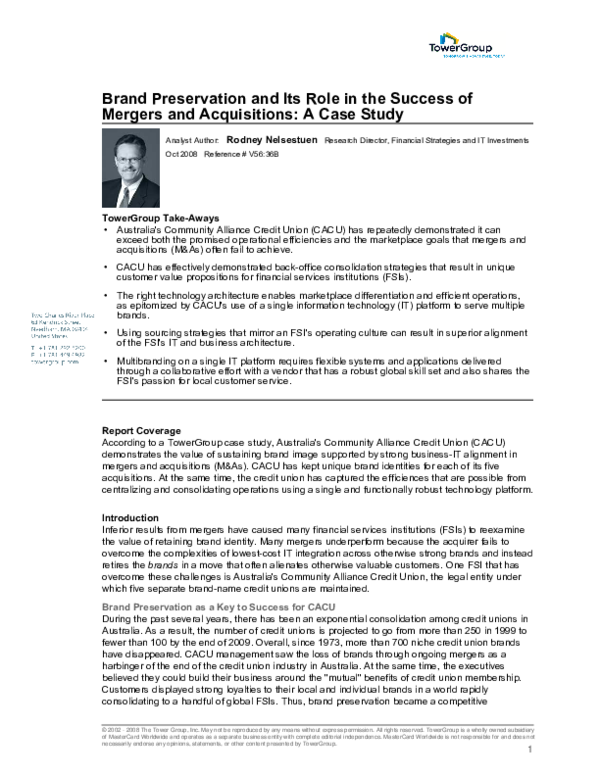 (PDF) Brand Preservation and Its Role in the Success of Mergers and Acquisitions: A Case Study