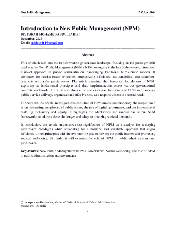 (PDF) Introduction to New Public Management
