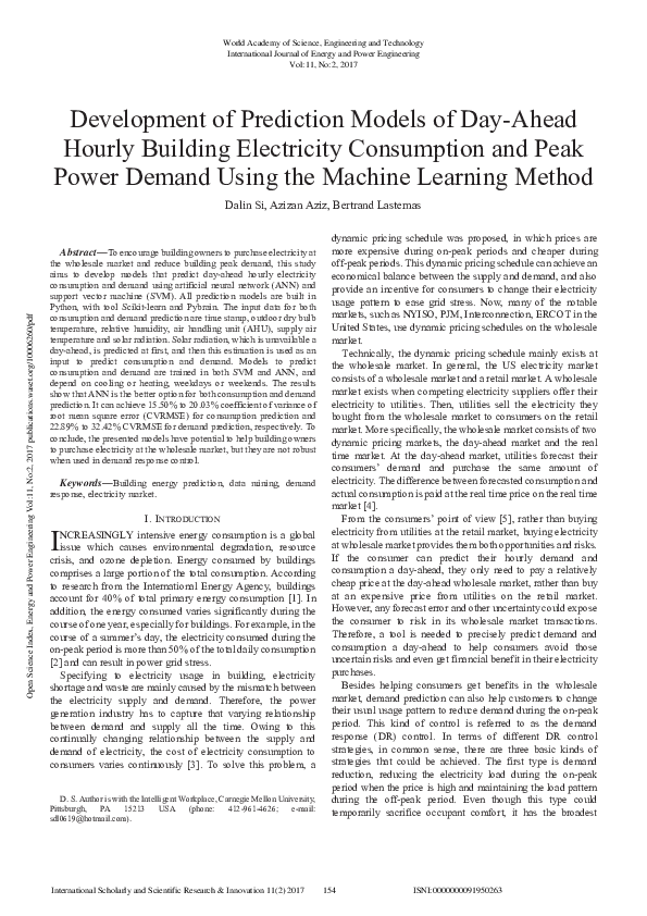 (PDF) Development of Prediction Models of Day-Ahead Hourly Building ...