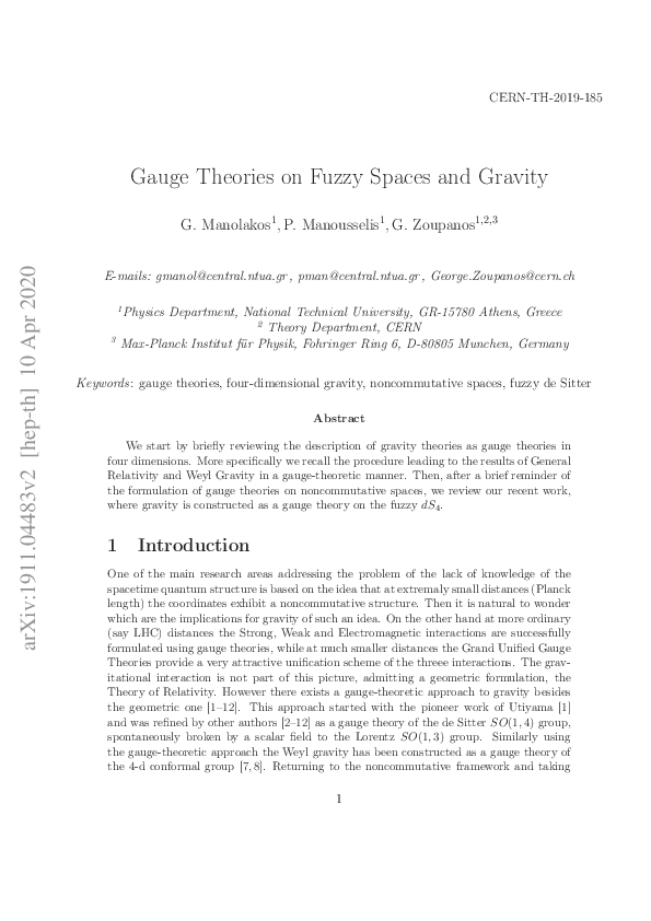 (PDF) Gauge Theories on Fuzzy Spaces and Gravity