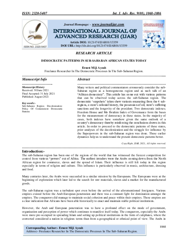 (PDF) Democratic Patterns in Sub-Saharan African States Today