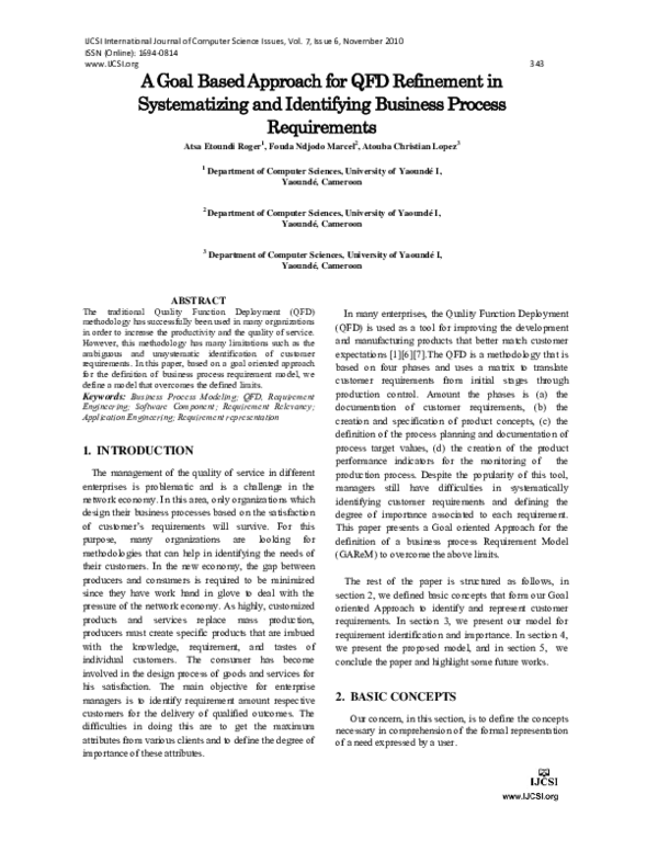 (PDF) A Goal Based Approach for QFD Refinement in Systematizing and Identifying Business Process ...