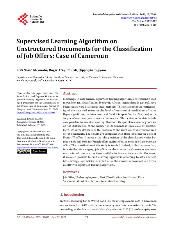 (PDF) Supervised Learning Algorithm on Unstructured Documents for the ...
