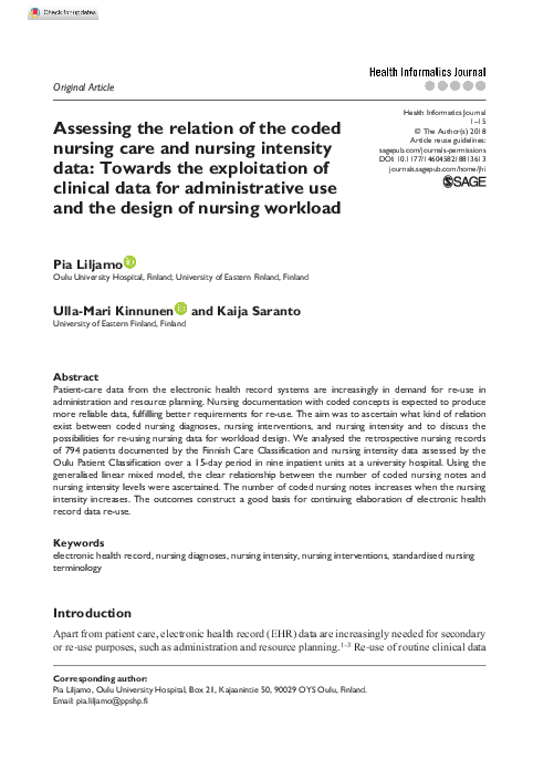 (PDF) Coded Nursing Data and Workload Design Insights