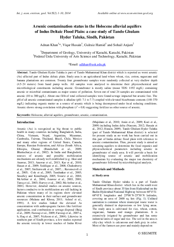 (PDF) Arsenic contamination status in the Holocene alluvial aquifers of ...