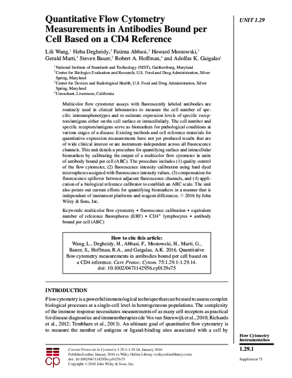 (PDF) Quantitative Flow Cytometry Measurements in Antibodies Bound per ...