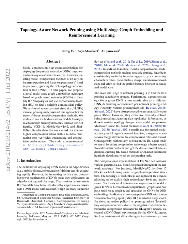 (PDF) GNN-RL Compression: Topology-Aware Network Pruning using Multi-stage Graph Embedding and ...