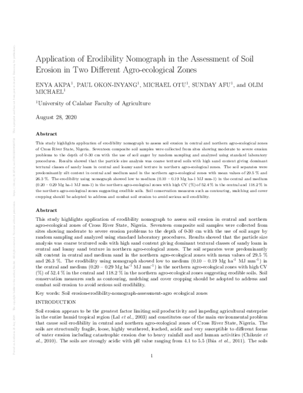 (PDF) Application of Erodibility Nomograph in the Assessment of Soil Erosion in Two Different ...