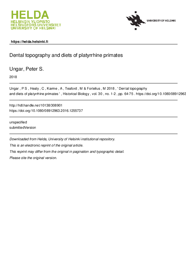 (PDF) Dental topography and diets of platyrrhine primates | Mikael ...