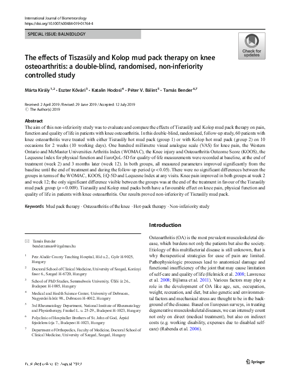(PDF) The effects of Tiszasüly and Kolop mud pack therapy on knee ...