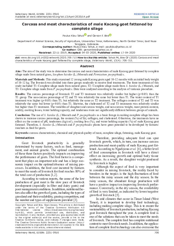 (PDF) Carcass and meat characteristics of male Kacang goat fattened by ...
