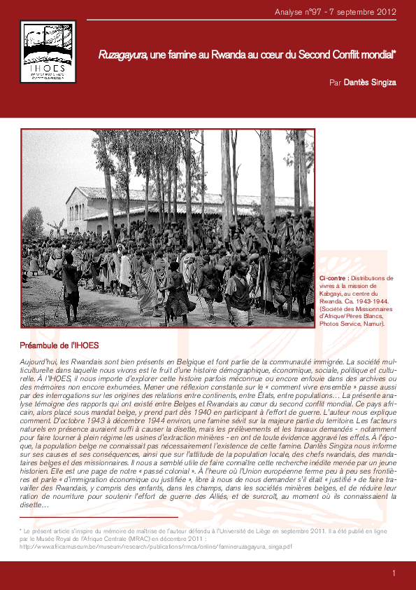 (PDF) Ruzagayura, une famine au Rwanda au coeur du Second Conflit mondial
