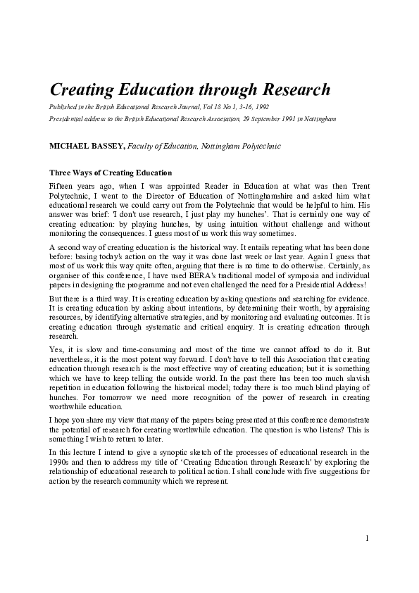 (PDF) Creating Education through Research