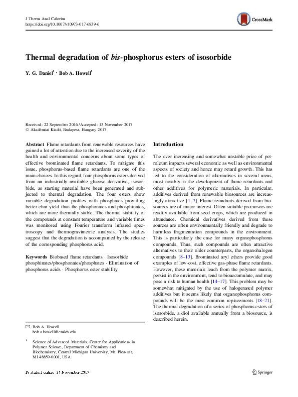 (PDF) Thermal degradation of bis-phosphorus esters of isosorbide