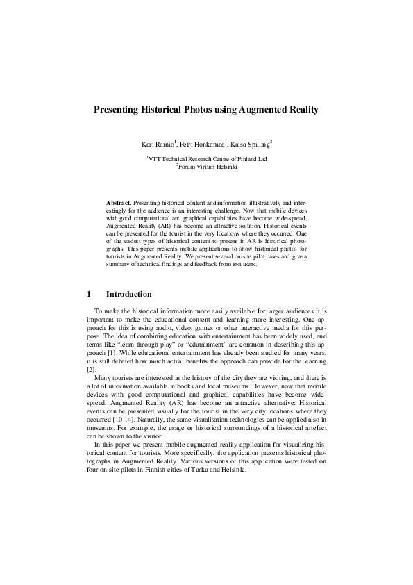 (PDF) Presenting Historical Photos using Augmented Reality