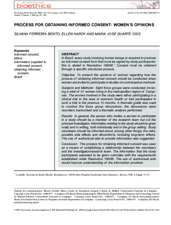 (PDF) Process for Obtaining Informed Consent: Women’s Opinions