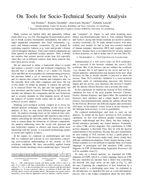 Pdf On Tools For Socio Technical Security Analysis