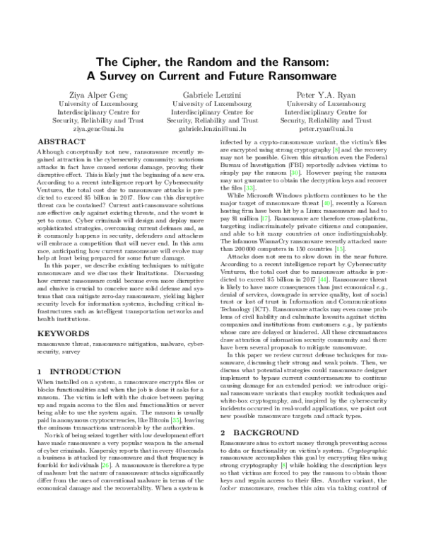 (PDF) Cipher, the Random and the Ransom: A Survey on Current and Future ...