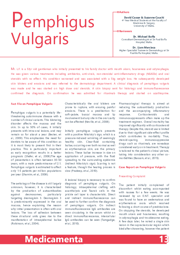 (PDF) Pemphigus Vulgaris : case report | Suzanne Cauchi - Academia.edu
