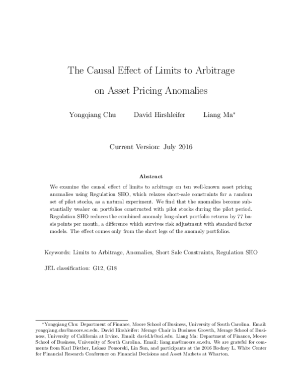 (PDF) The Causal Effect of Limits to Arbitrage on Asset Pricing Anomalies