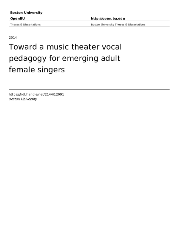 (PDF) Toward a music theater vocal pedagogy for emerging adult female ...