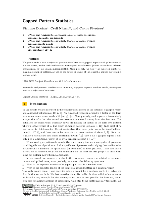 (PDF) Gapped Pattern Statistics