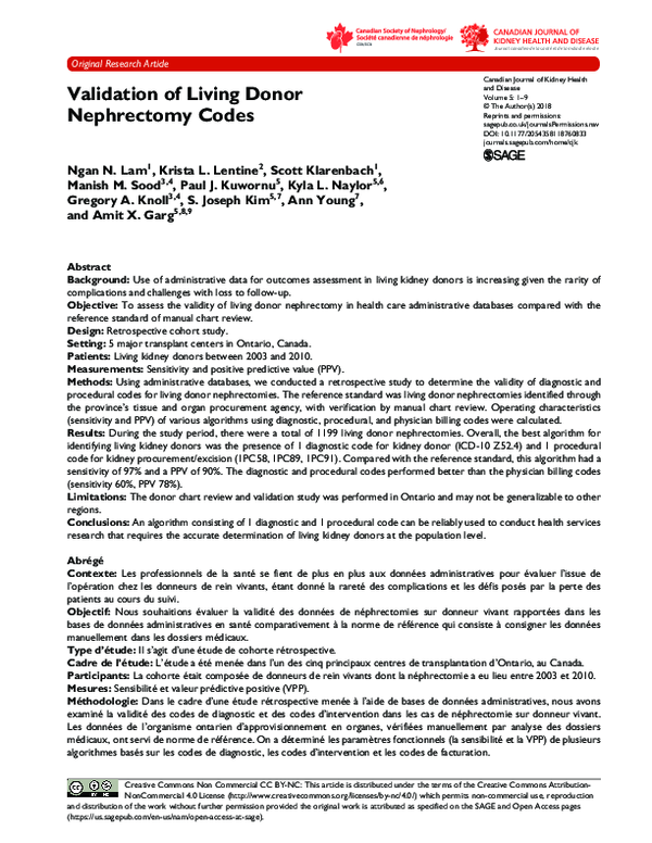 (PDF) Validation of Living Donor Nephrectomy Codes