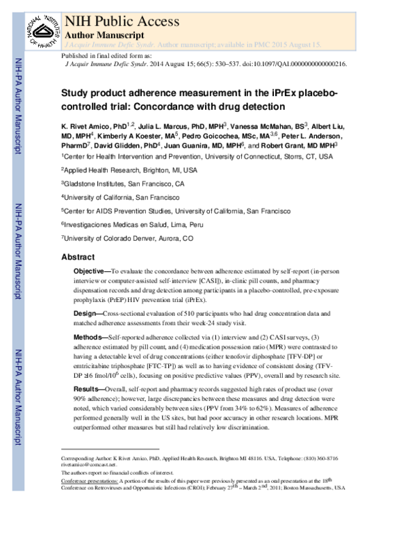 (PDF) Study Product Adherence Measurement in the iPrEx Placebo ...
