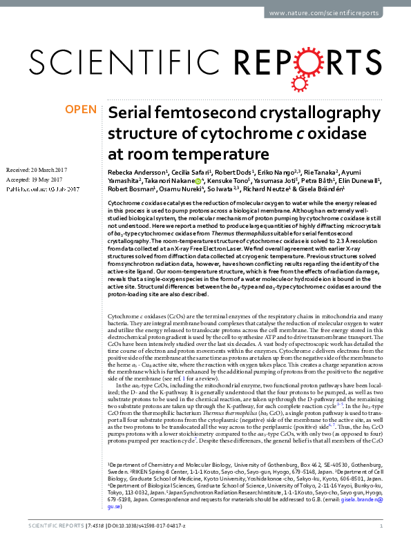 (PDF) Serial femtosecond crystallography structure of a photosynthetic ...