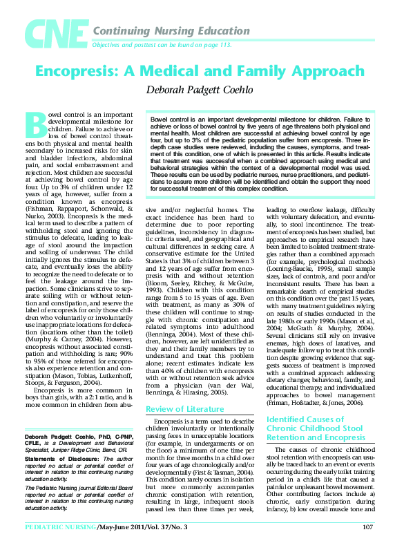 (PDF) Encopresis: a medical and family approach