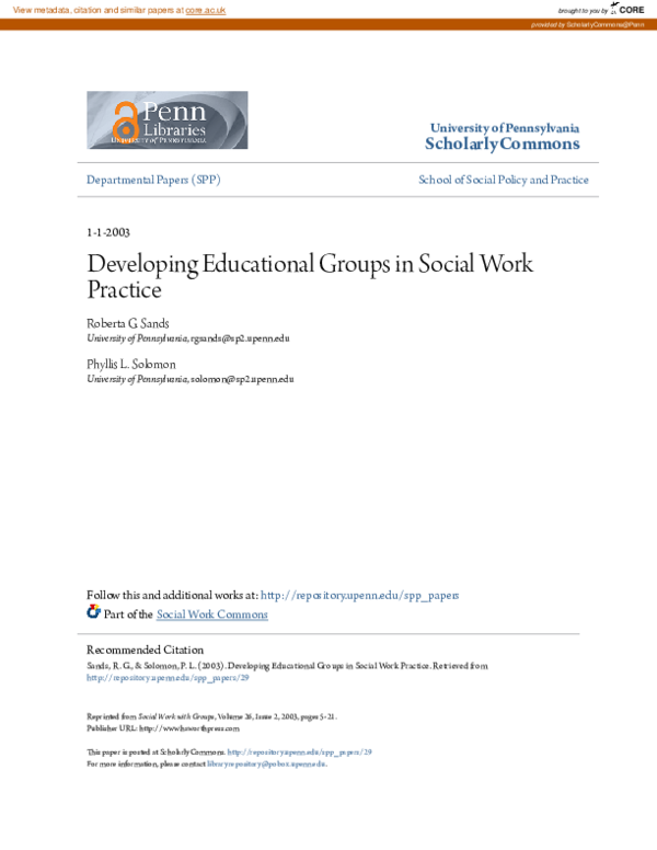 (PDF) Developing Educational Groups in Social Work Practice
