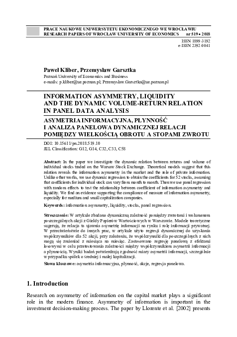 (PDF) Information Asymmetry, Liquidity and the Dynamic Volume-Return Relation in Panel Data Analysis