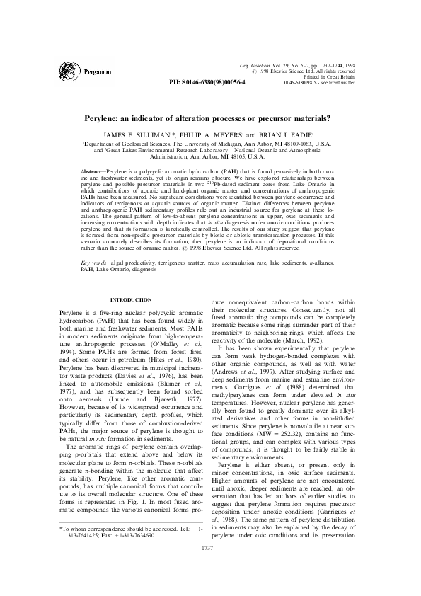 (PDF) Perylene: an indicator of alteration processes or precursor ...