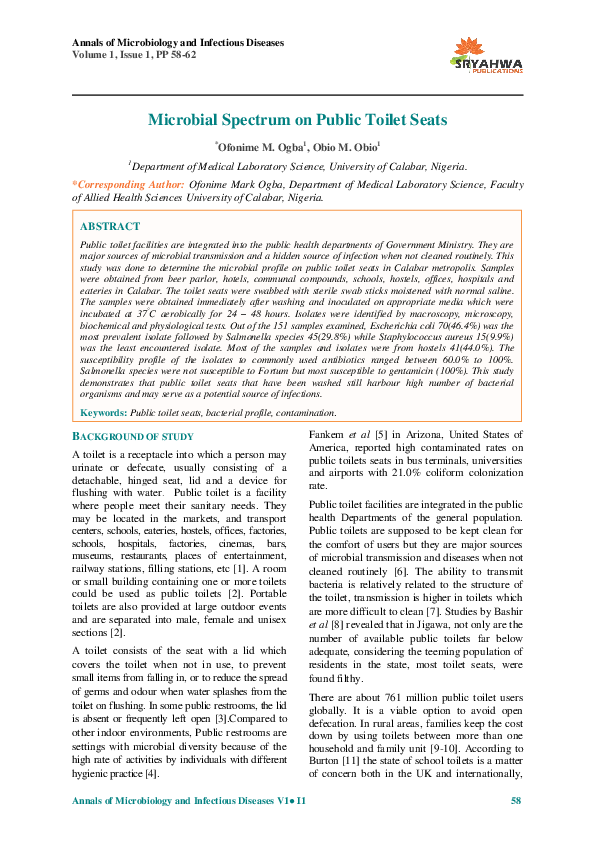 (PDF) Microbial Spectrum on Public Toilet Seats