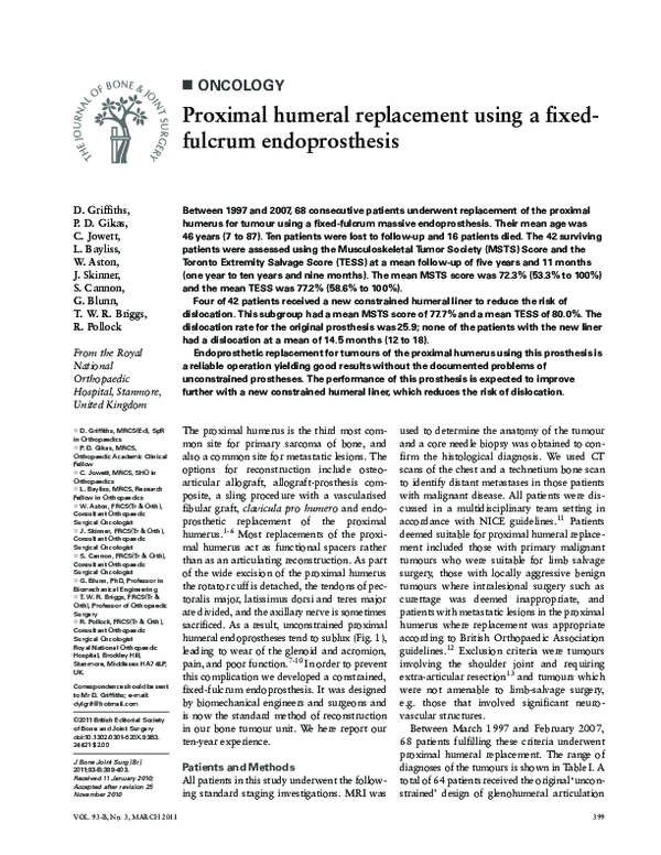 (PDF) Proximal humeral replacement using a fixed-fulcrum endoprosthesis