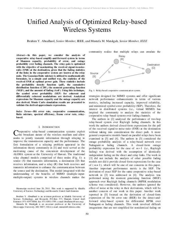 (PDF) Unified Analysis of Optimized Relay-based Wireless Systems
