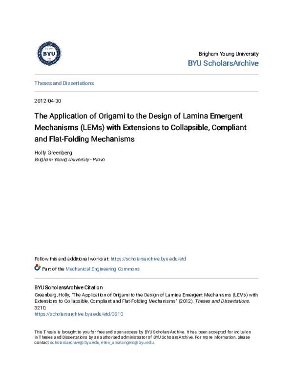 (PDF) The Application of Origami to the Design of Lamina Emergent Mechanisms (LEMs) with ...
