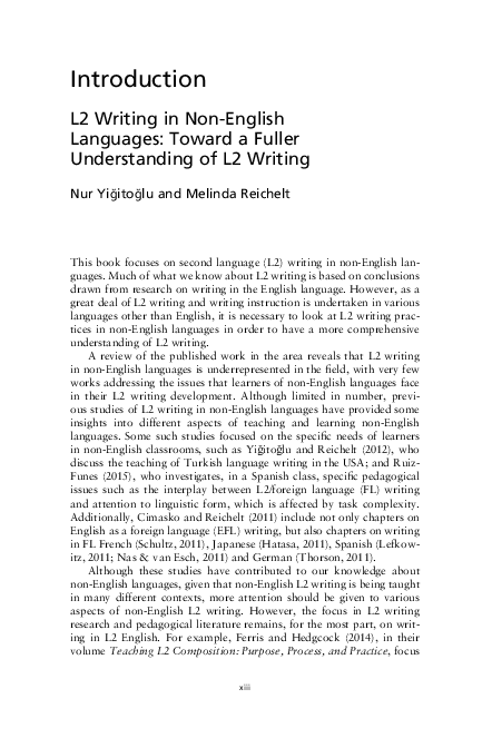 (PDF) Introduction: L2 Writing in Non-English Languages: Toward a Fuller Understanding of L2 Writing