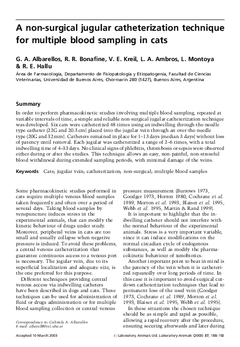 (PDF) A non-surgical jugular catheterization technique for multiple ...