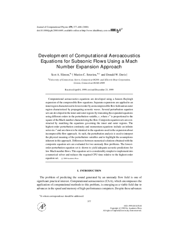Pdf Development Of Computational Aeroacoustics Equations For Subsonic Flows Using A Mach
