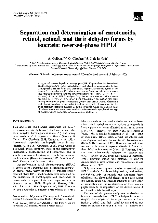 (PDF) Separation and determination of carotenoids, retinol, retinal, and their dehydro forms by ...