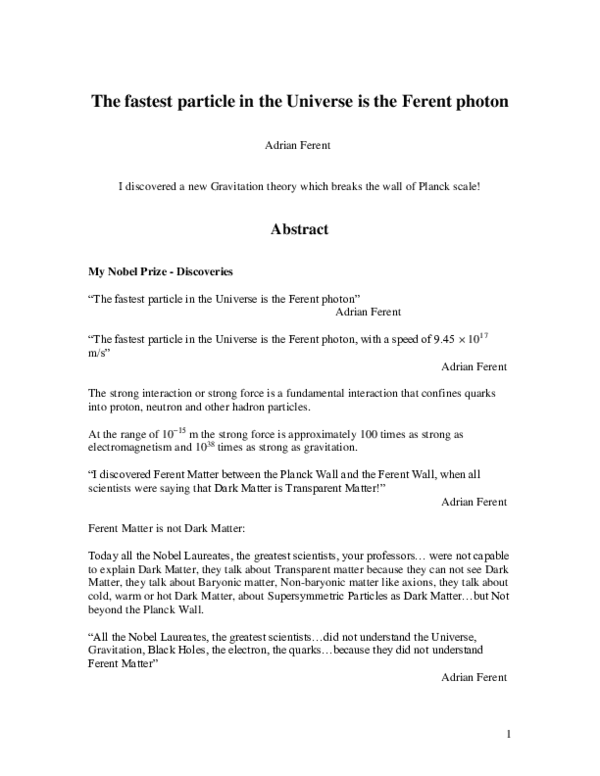 (PDF) The fastest particle in the Universe is the Ferent photon ...