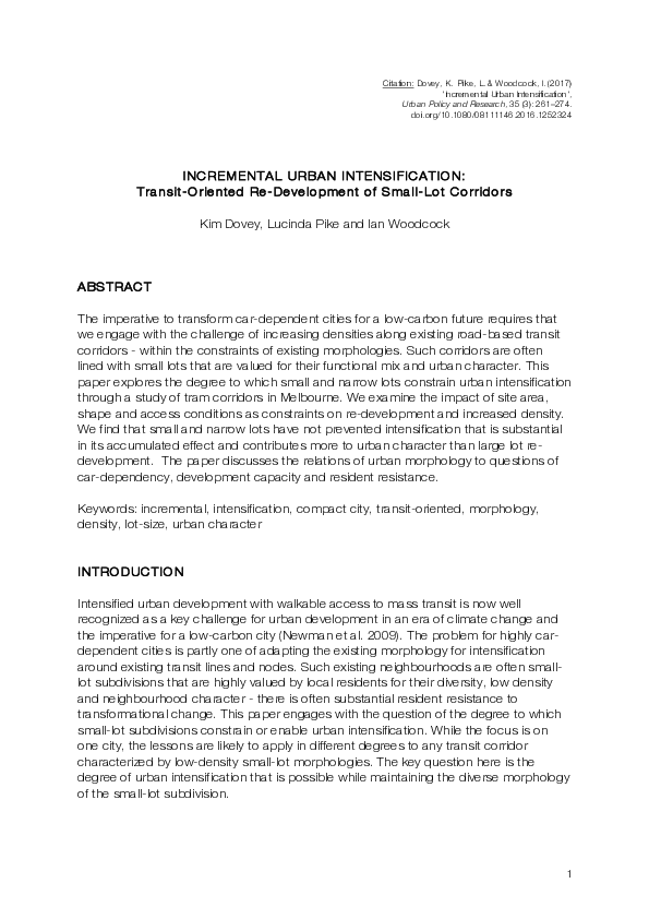 (PDF) Incremental Urban Intensification: Transit-oriented Re ...