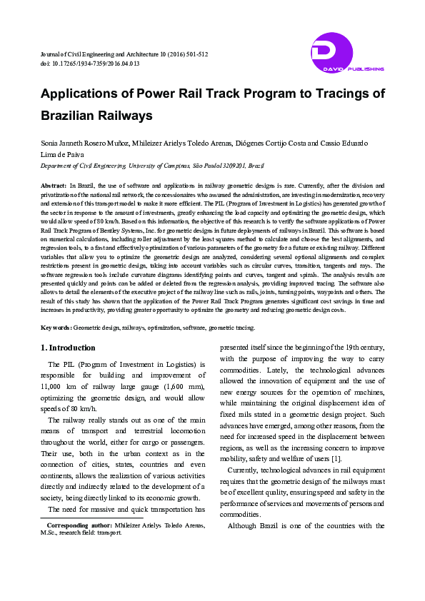 (PDF) Applications of Power Rail Track Program to Tracings of Brazilian ...